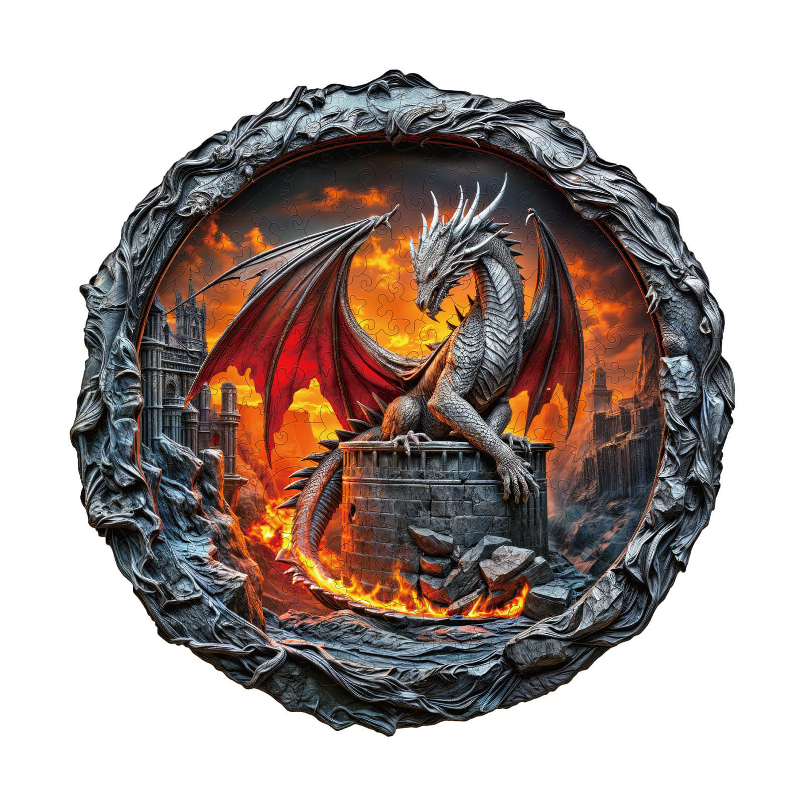 WOODBESTS |Fiery City Wall Dragon Wooden Puzzle – Woodbests