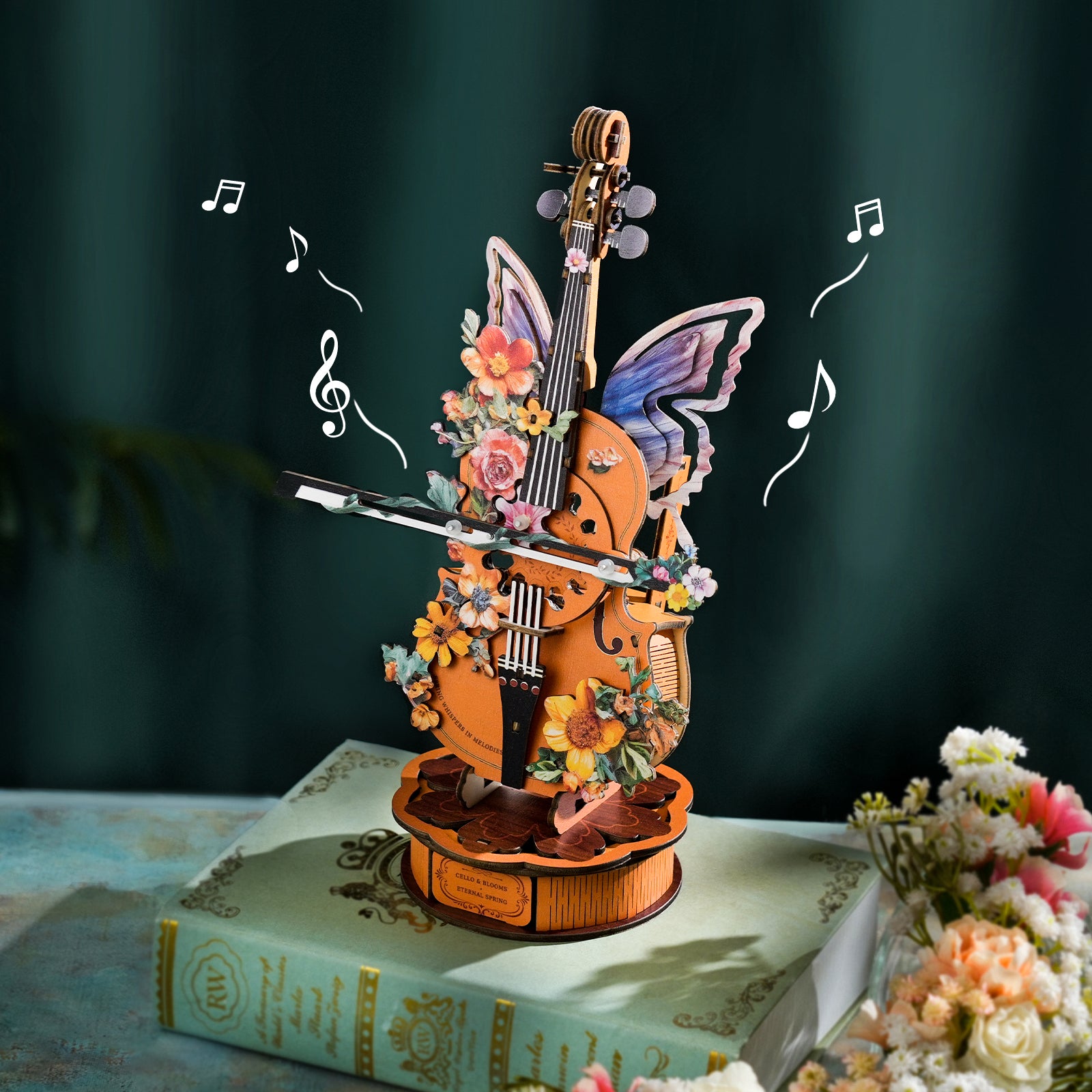 Flower Cello– DIY Wooden Music Box, 3D Puzzle Craft Kit – Woodbests