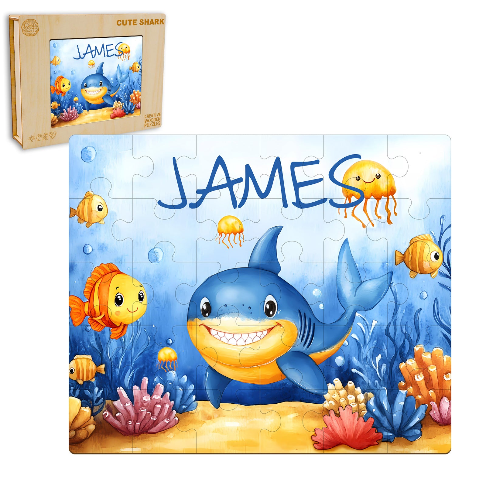 Ocean Friends - Children's Custom Name Wooden Jigsaw Puzzle – Woodbests