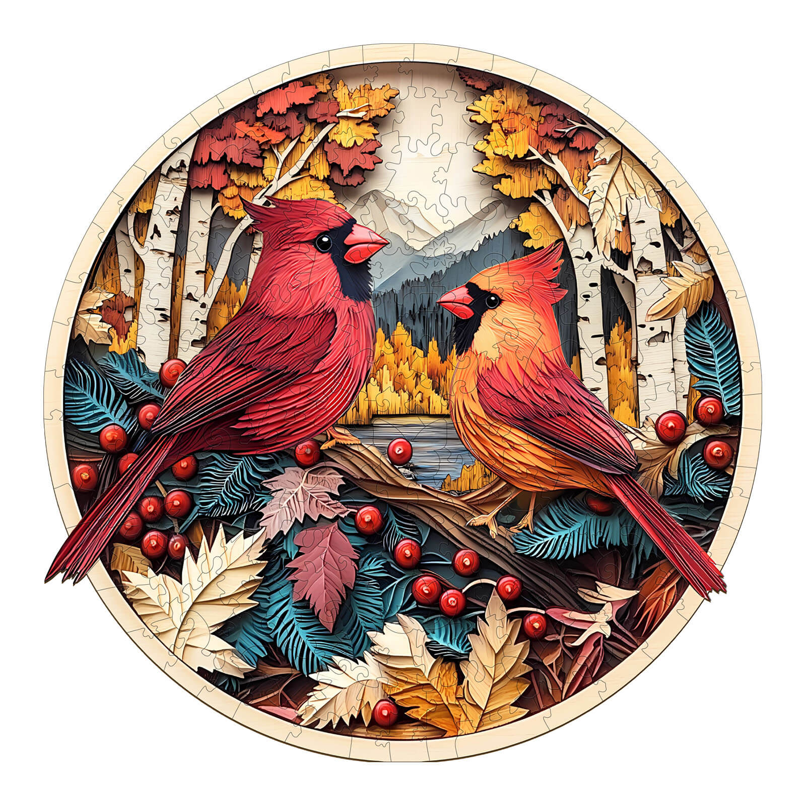 WOODBESTS | Autumn Cardinal Wooden Puzzle – Woodbests
