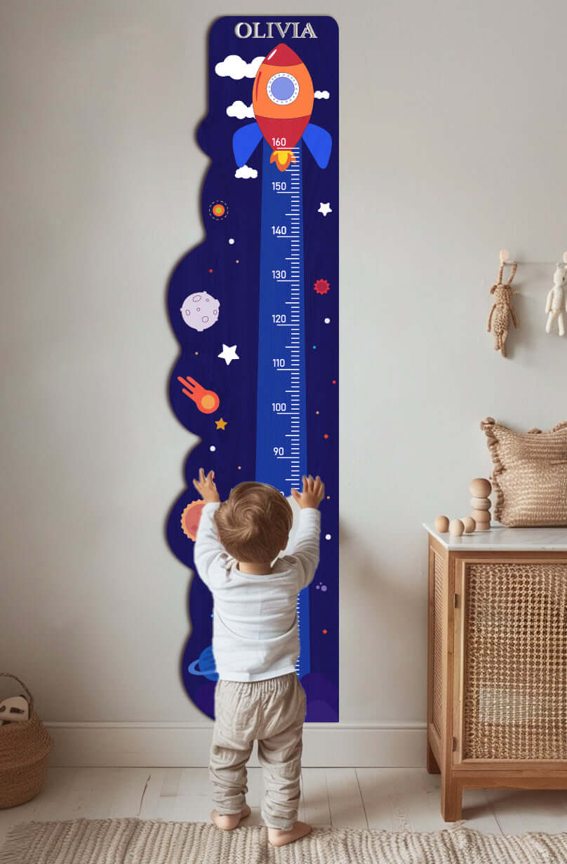 Personalized Wooden Rocket Ship Growth Chart Height Ruler – Woodbests